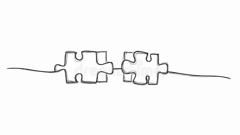 Two Connected Puzzle Pieces of One Continuous Line Stock Vector ...