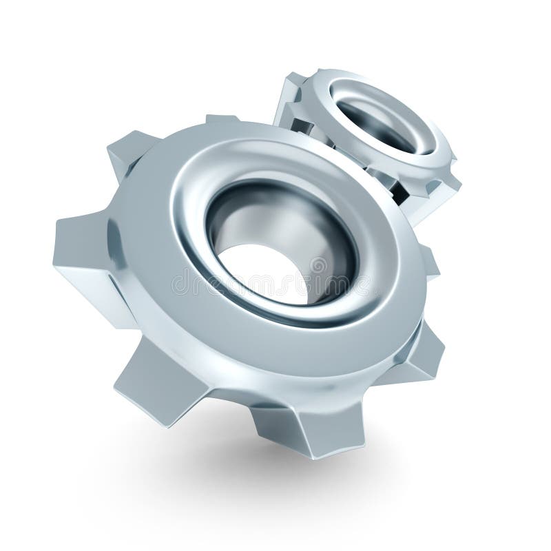 Two Connected Work Cogwheel Gears on White Background Stock ...
