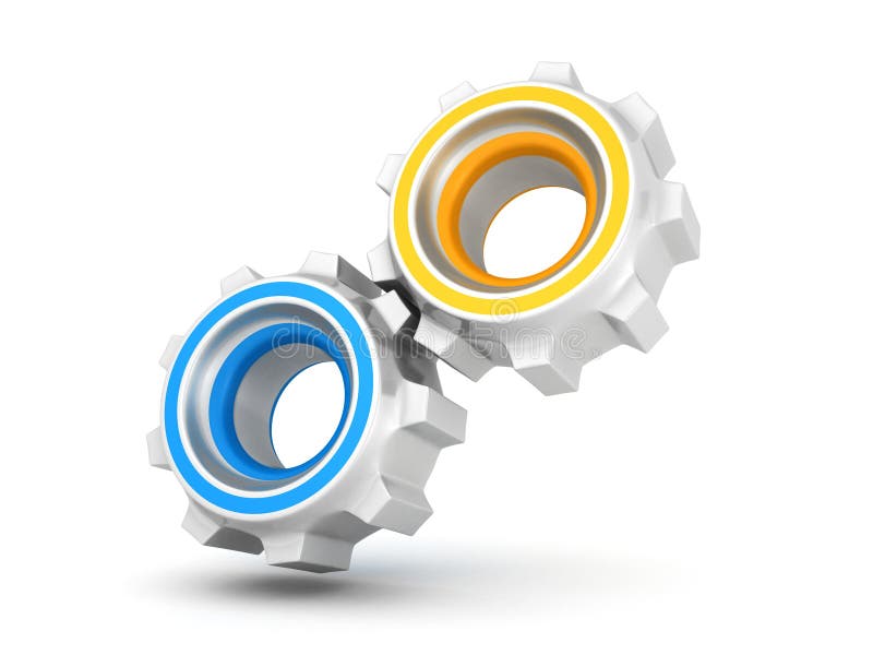 Two Connected Work Cogwheel Gears on White Stock Illustration ...