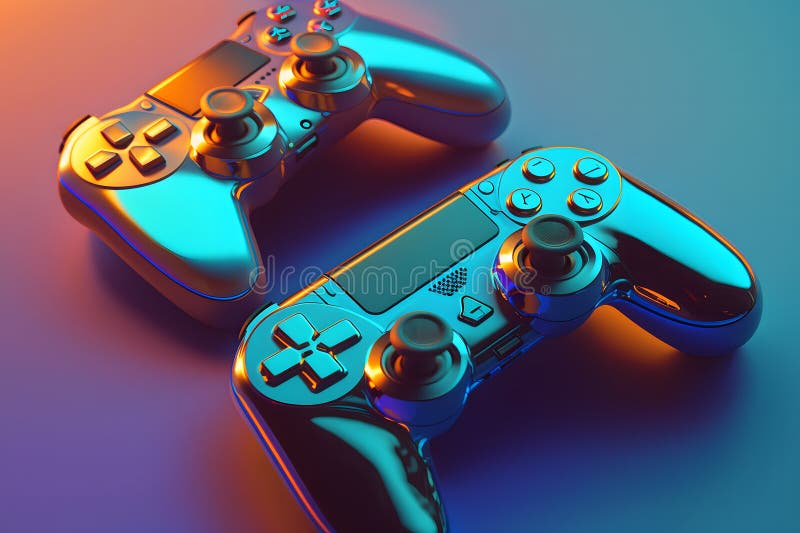 Two Console Gaming Controllers with Many Buttons and Glossy Shiny Body ...