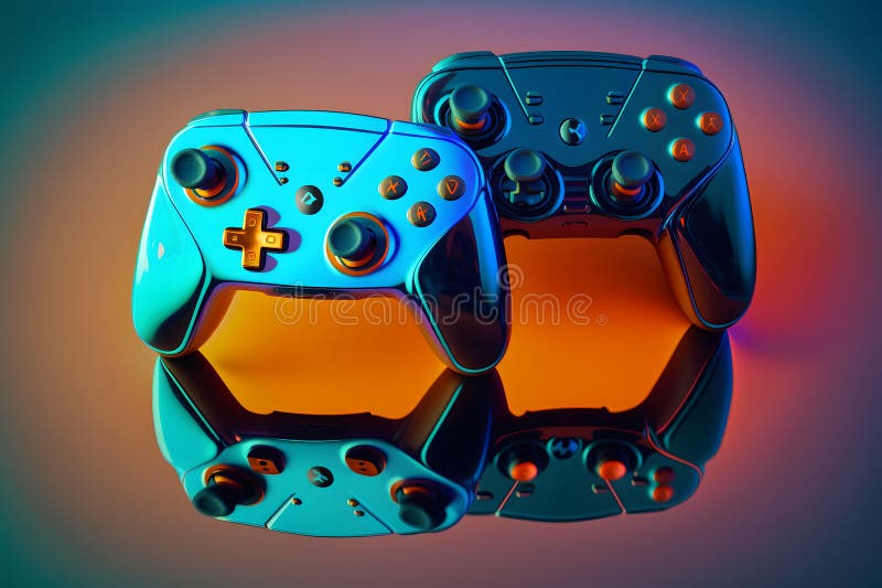 Two Console Gaming Controllers with Many Buttons and Glossy Shiny Body ...