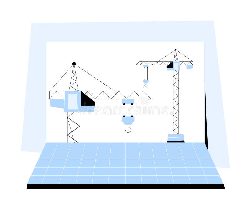 Construction Cranes on Digital Platform in Flat Vector Illustration ...