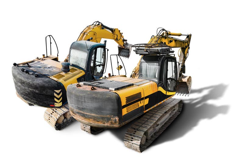 Two Construction Excavators Side by Side Stock Photo - Image of diggers ...