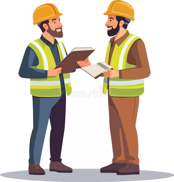 Two Construction Workers Actively Collaborating Together on a ...