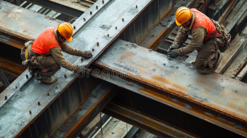 Two Construction Workers Examining Steel Beams Stock Image - Image of ...