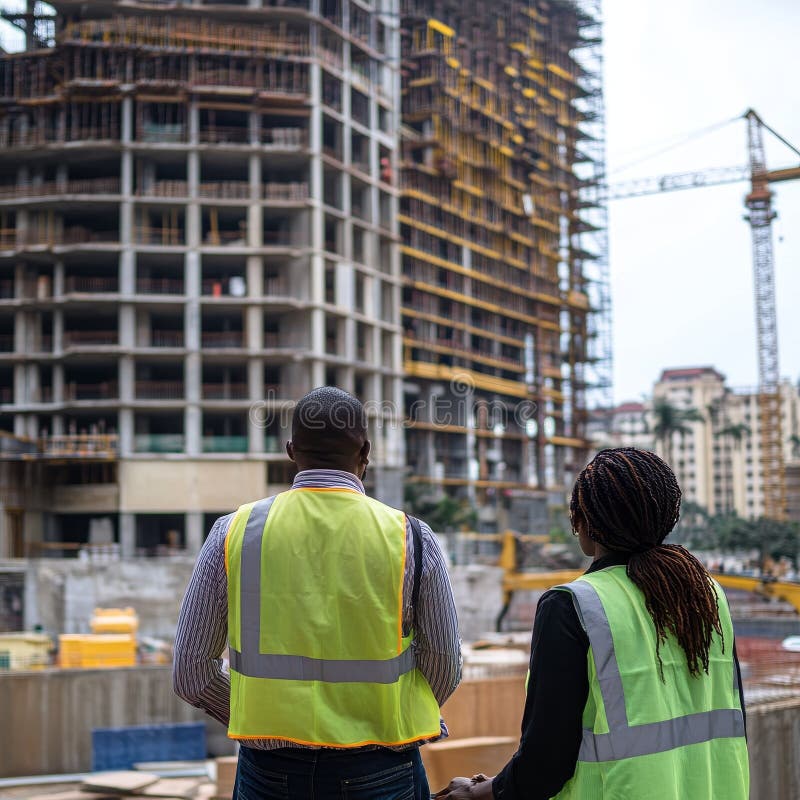 Two Construction Workers Observe a High-rise Building Stock ...