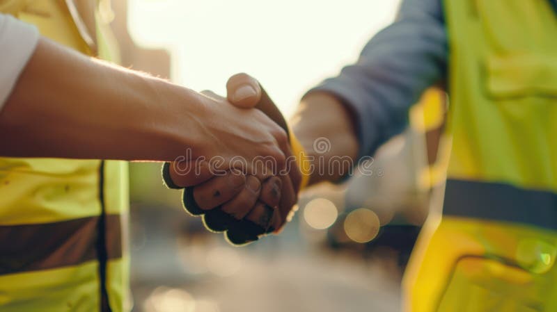 The Construction Workers Handshake. AI Generated Stock Photo - Image of ...