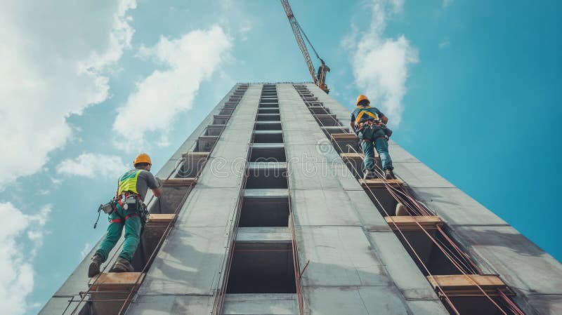 Two Construction Workers Scaling a High-Rise Building Stock ...