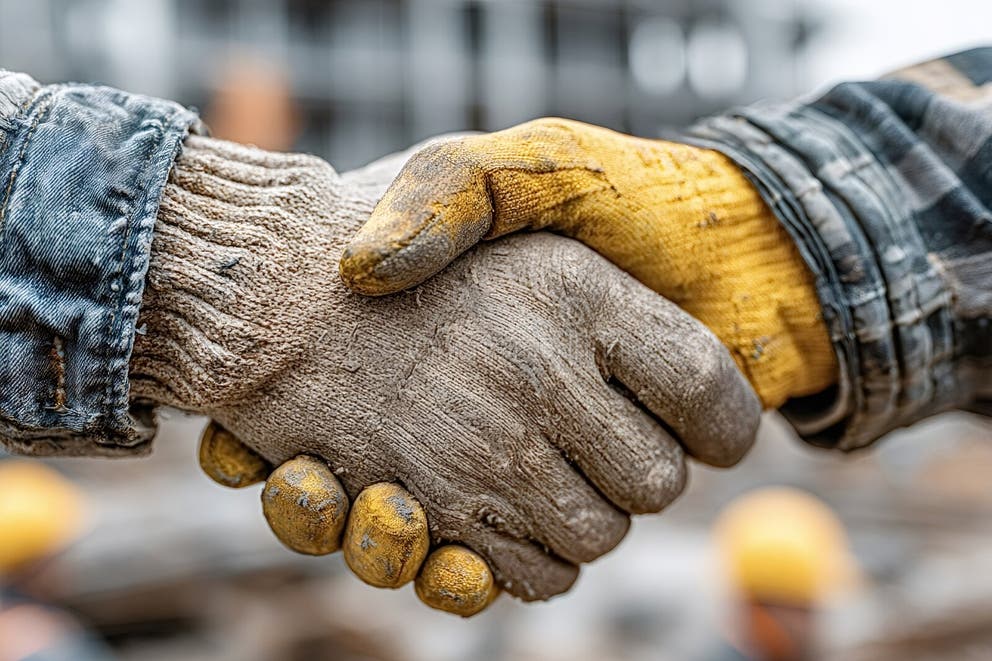 Two Construction Workers Shaking Hands on Building Site after Reaching ...