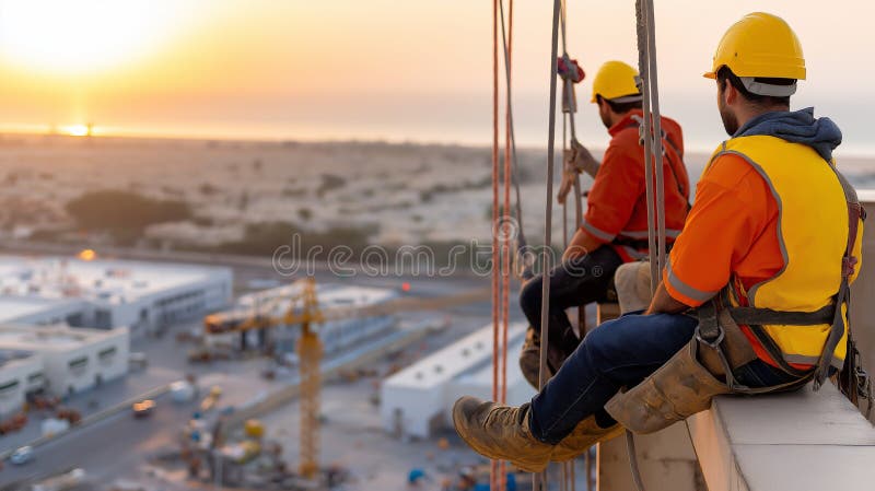 Construction Workers Complete Tasks Atop a High-rise Industrial ...