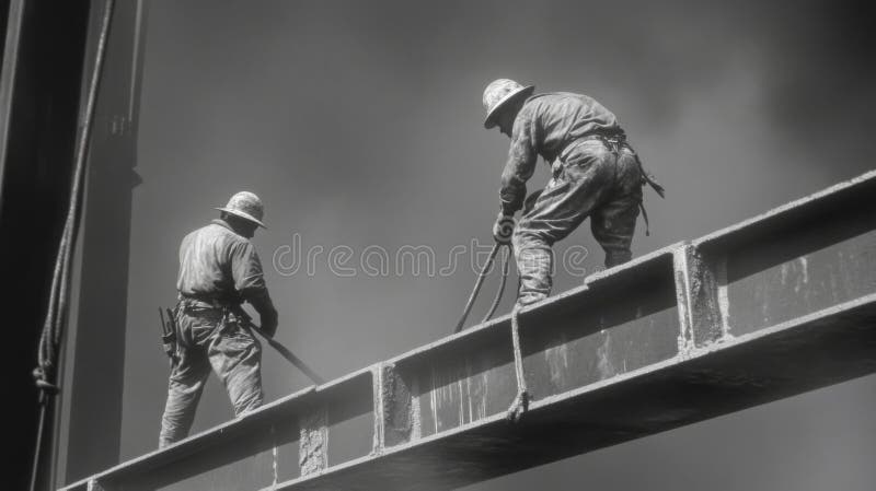 Two Construction Workers on a Steel Beam Stock Illustration ...