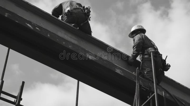 Two Construction Workers on a Steel Beam Stock Illustration ...