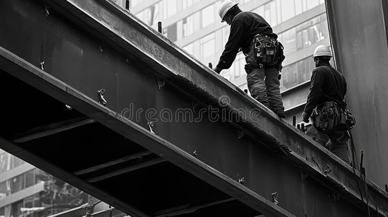 Two Construction Workers on a Steel Beam Stock Illustration ...