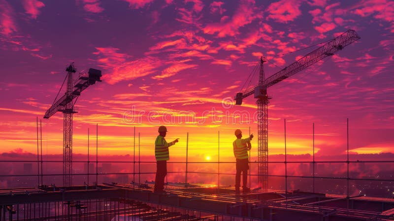 Two Construction Workers at Sunset.AI Generated Image Stock Image ...