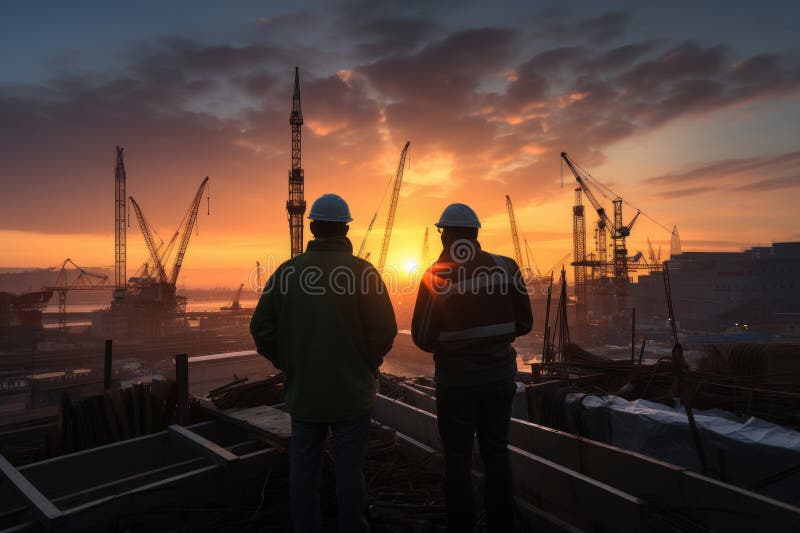 Two Construction Workers are on Top of a Building Under Construction ...