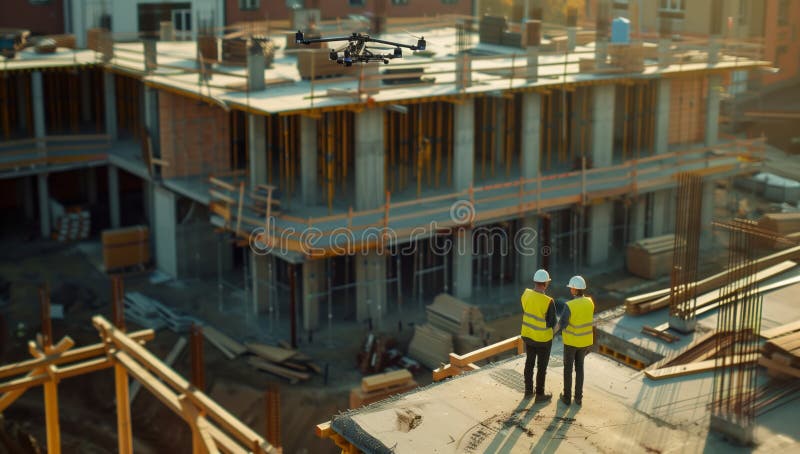 Two Construction Workers at the Top of a Building Under Construction ...