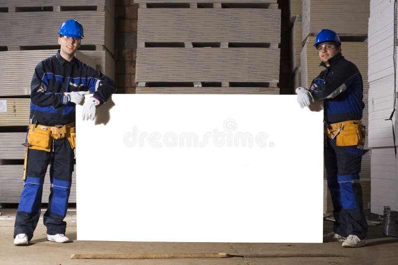 Two Construction Workers with White Table Stock Image - Image of expert ...
