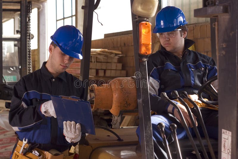 Two Construction Workers on Workplace Stock Photo - Image of inspect ...