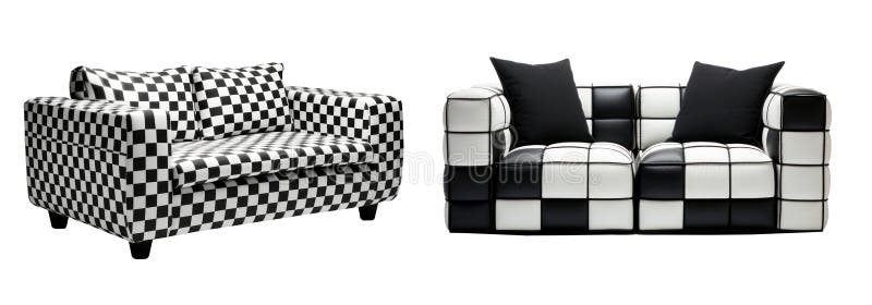 Two Contemporary Sofas, Each with a Distinctive Checkered Design, Sit ...