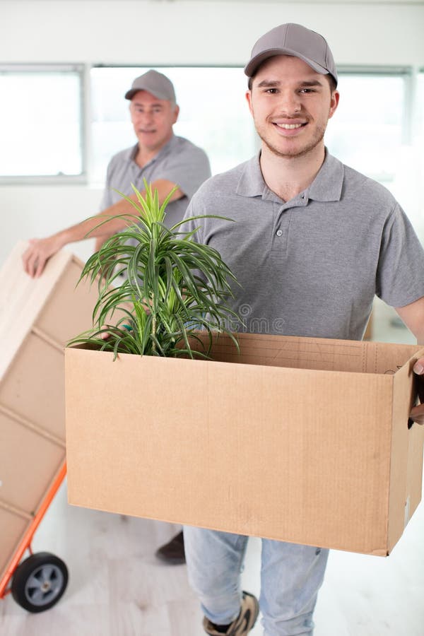 Two Contractor Employees Moving Personal Belongings Stock Image - Image ...