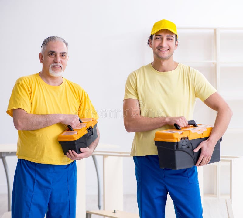 Two Contractors Carpenters Working Indoors Stock Image - Image of home ...