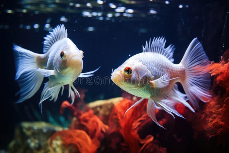 Two Contrasting Fish Swimming Together in a Clear Aquarium Stock Photo ...