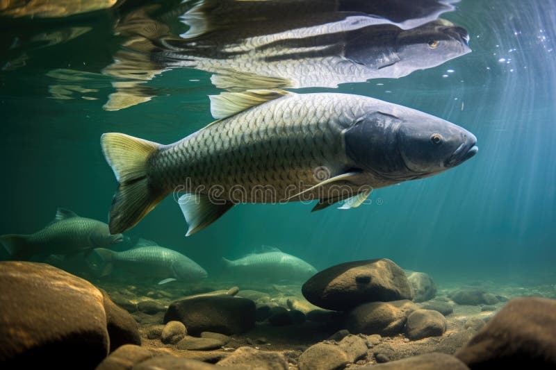 Two Contrasting Groups of Fish, One Following a Leader, the Other ...