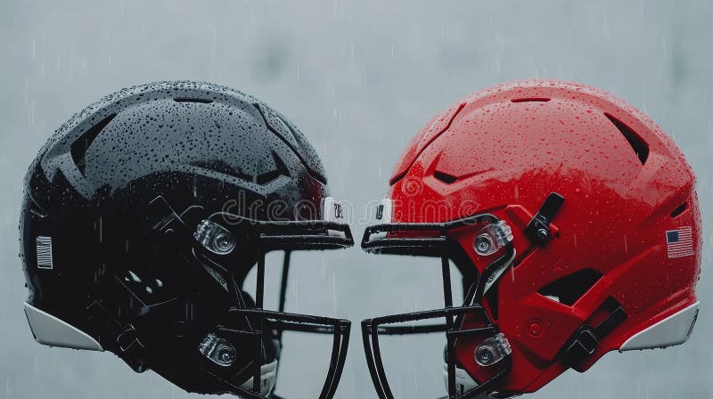 Dramatic Clash of Helmets in Rainy Weather Showcasing Intense ...