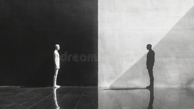 Two Contrasting Human Figures on Black and White Background Stock Image ...