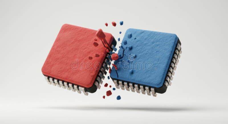 Colliding Processors: Tech Conflict Stock Illustration - Illustration ...