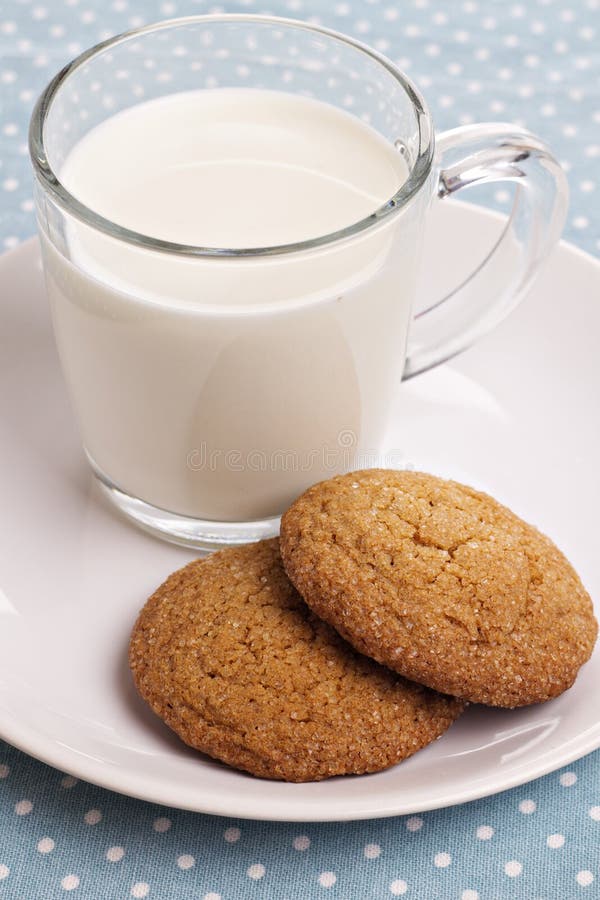 Two Cookies with a Glass of Milk Stock Image - Image of blue, glass ...