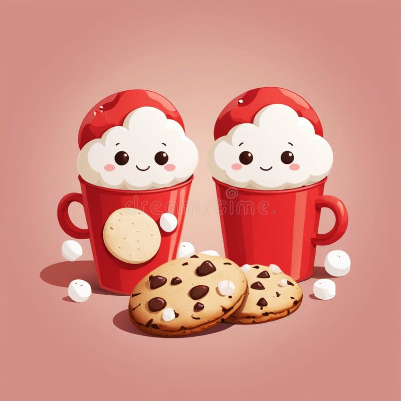 Two Cookies in Red Cups with Marshmallows Stock Illustration ...
