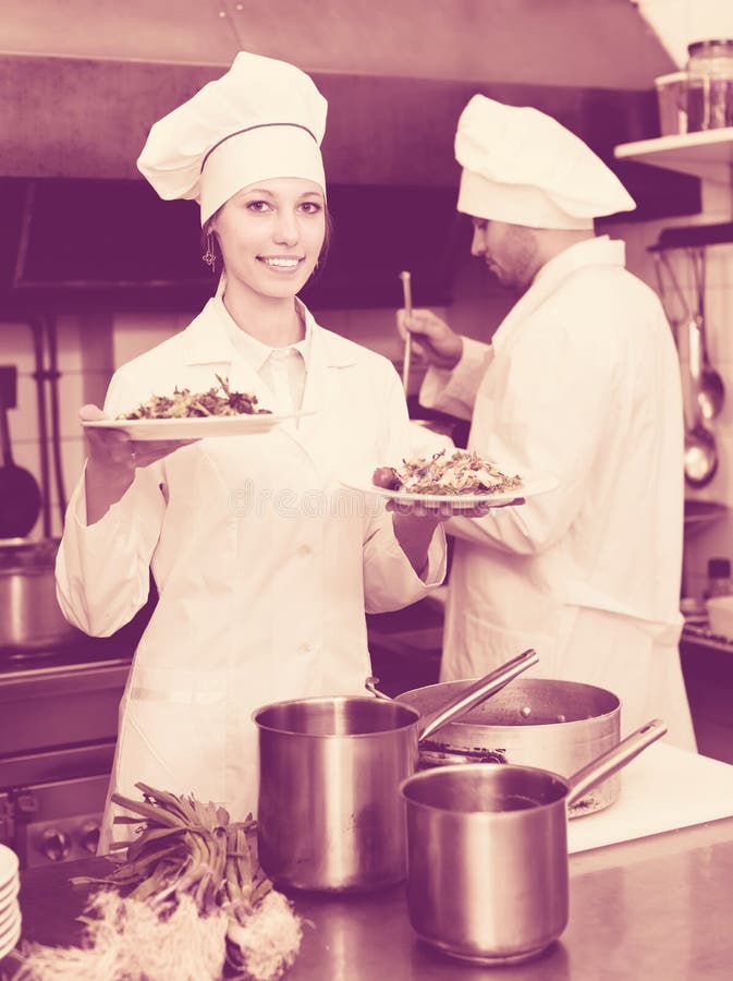 Two Cooks at Restaurant Kitchen Stock Photo - Image of commercial ...