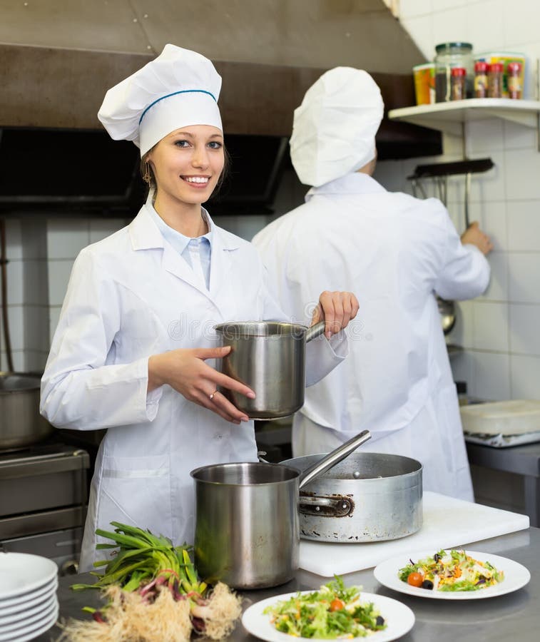 Head-cooks Cooking at Professional Kitchen Stock Image - Image of ...
