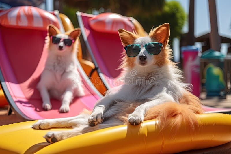 Two Cool Dogs with Sun Glasses on Summer Vacation at the Beach ...