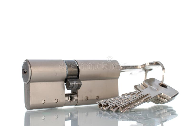 Cores of Locks with Keys, Close-up Isolated on White. Stock Image ...