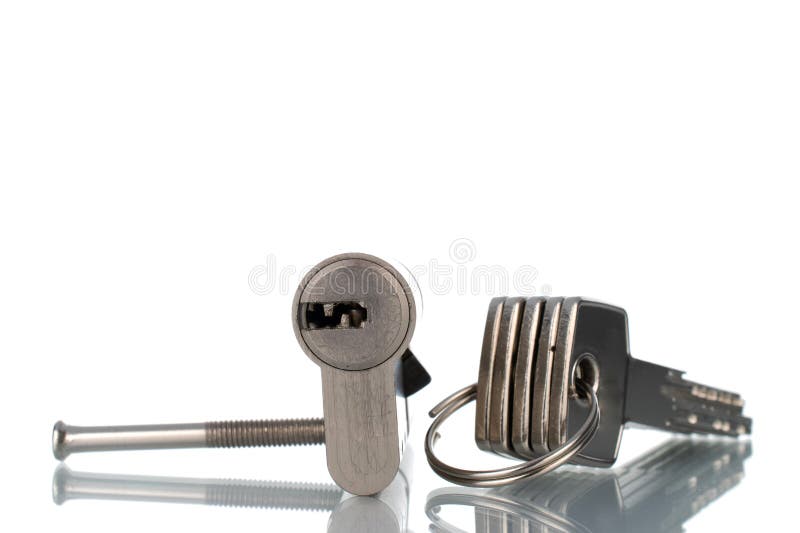 Cores of Locks with Keys, Close-up Isolated on White. Stock Photo ...