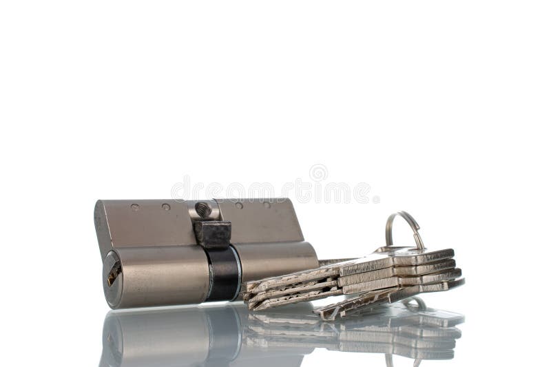 Cores of Locks with Keys, Close-up Isolated on White. Stock Image ...