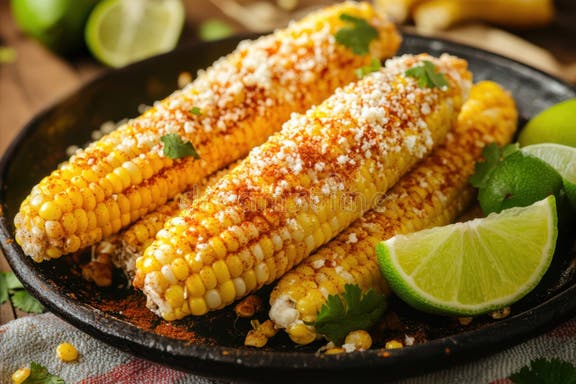 Two Corn Cobs with Lime Wedges on a Plate Stock Image - Image of ...