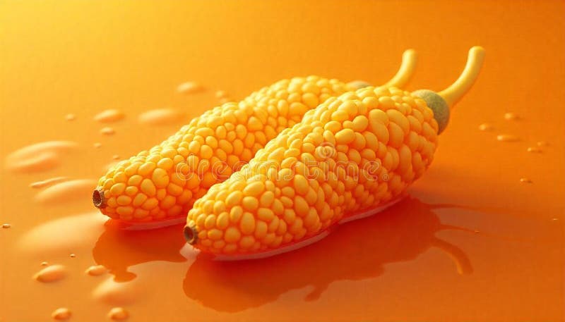 Two Corn Cobs in an Orange Reflective Liquid Surface Stock Illustration ...