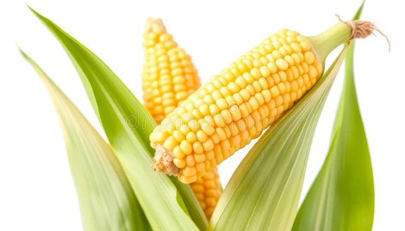 Two Corn Cobs are Sitting on Top of Green Leaves Stock Photo - Image of ...