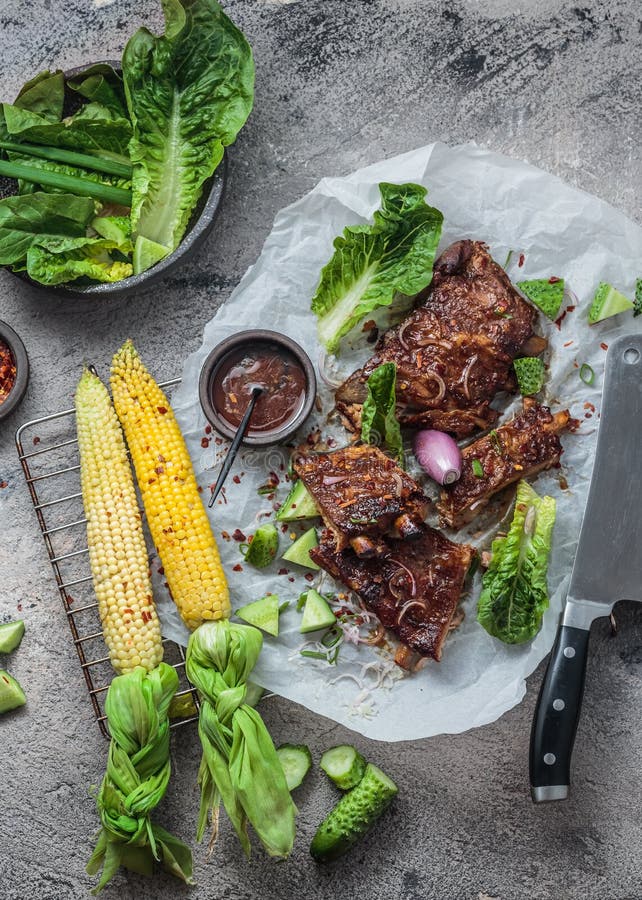 Two Corn Elotes with Spicy Pork Spare Ribs Stock Image - Image of dish ...