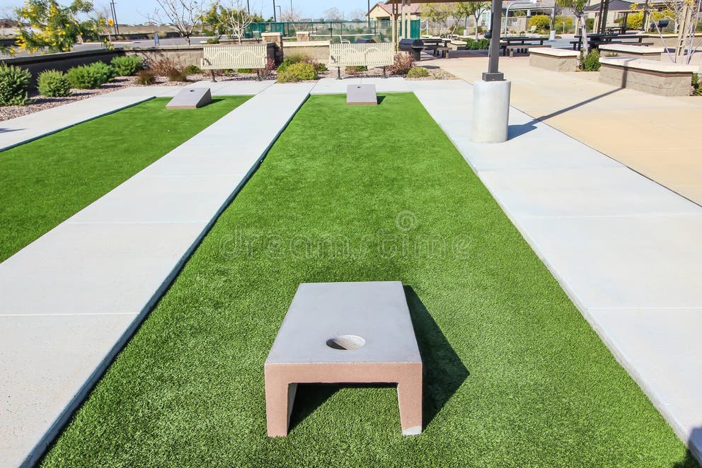 Two Corn Hole Game Courts and Boads Stock Photo - Image of leaning ...