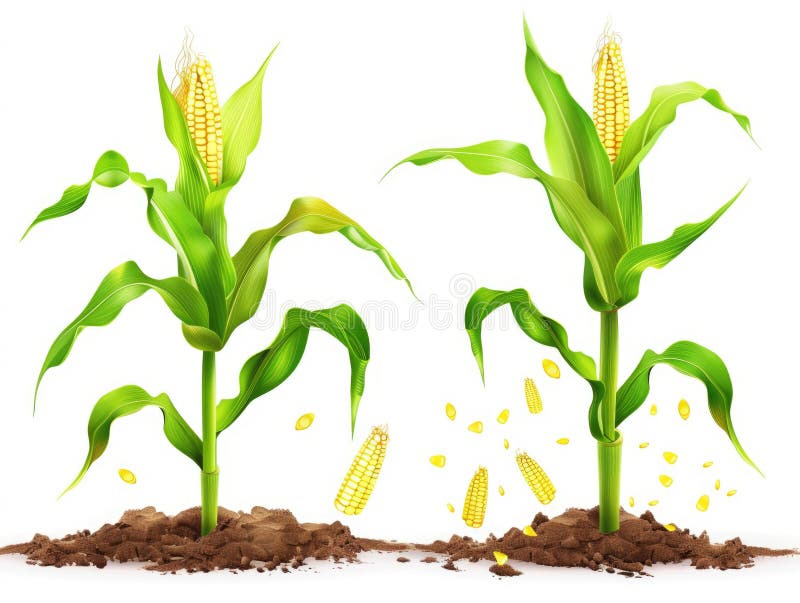 Two Corn Plants are Shown, One with Few Corn Kernels on it Stock Image ...
