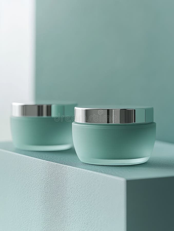 Two Cosmetic Cream Jars on a Pastel Green Surface. Stock Photo - Image ...