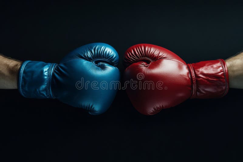 Two Couples of Blue and Red Boxing Gloves on the Black Stock ...