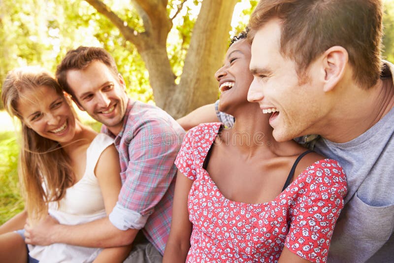 Two Couples Relaxing Together in the Countryside Stock Image - Image of ...