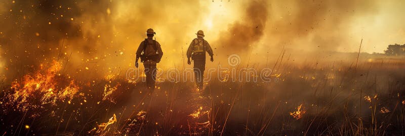 Two Courageous Firefighters Courageously Traversing through an ...