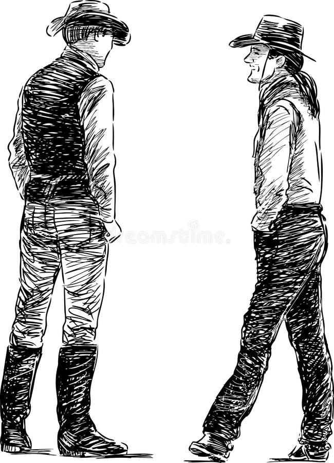 Two cowboys stock vector. Illustration of drawing, hand - 34990986