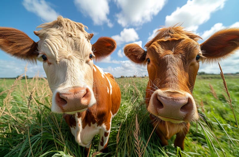 Two Cows Standing in a Field with One of Them Looking at the Camera ...